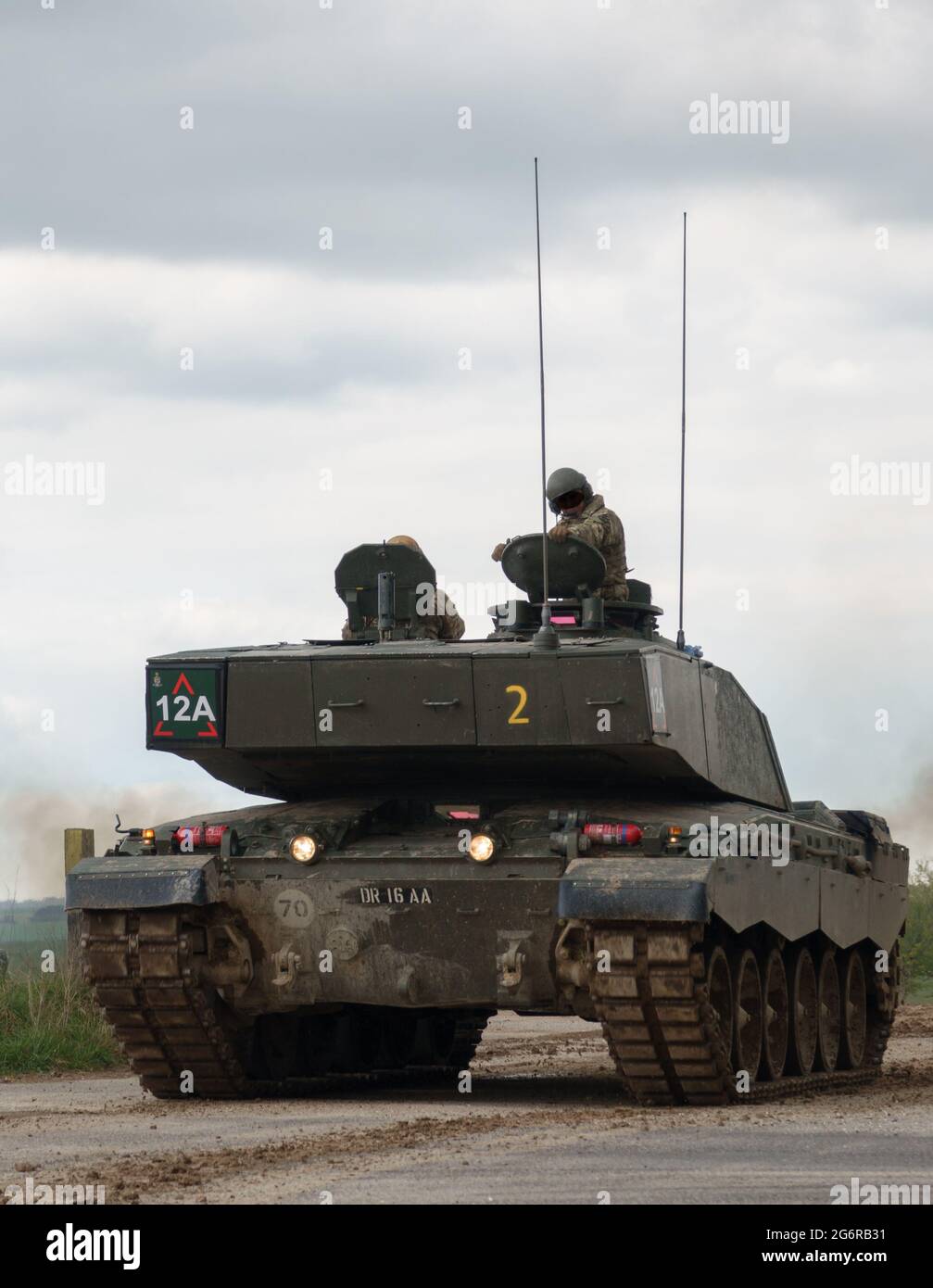 British Army military Challenger 2 Main Battle Tank on maneuvers in a ...
