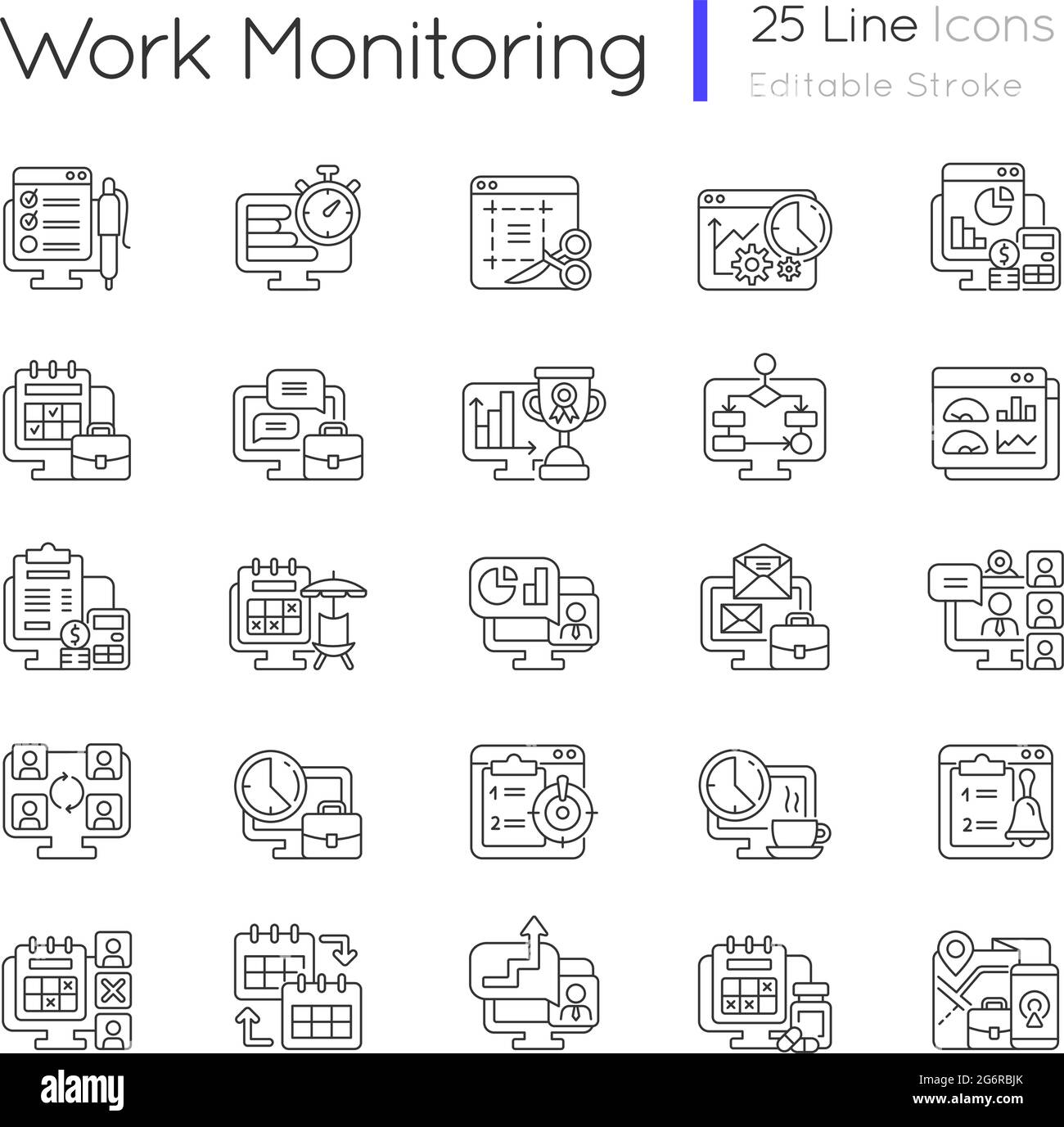 Work monitoring linear icons set Stock Vector Image & Art - Alamy