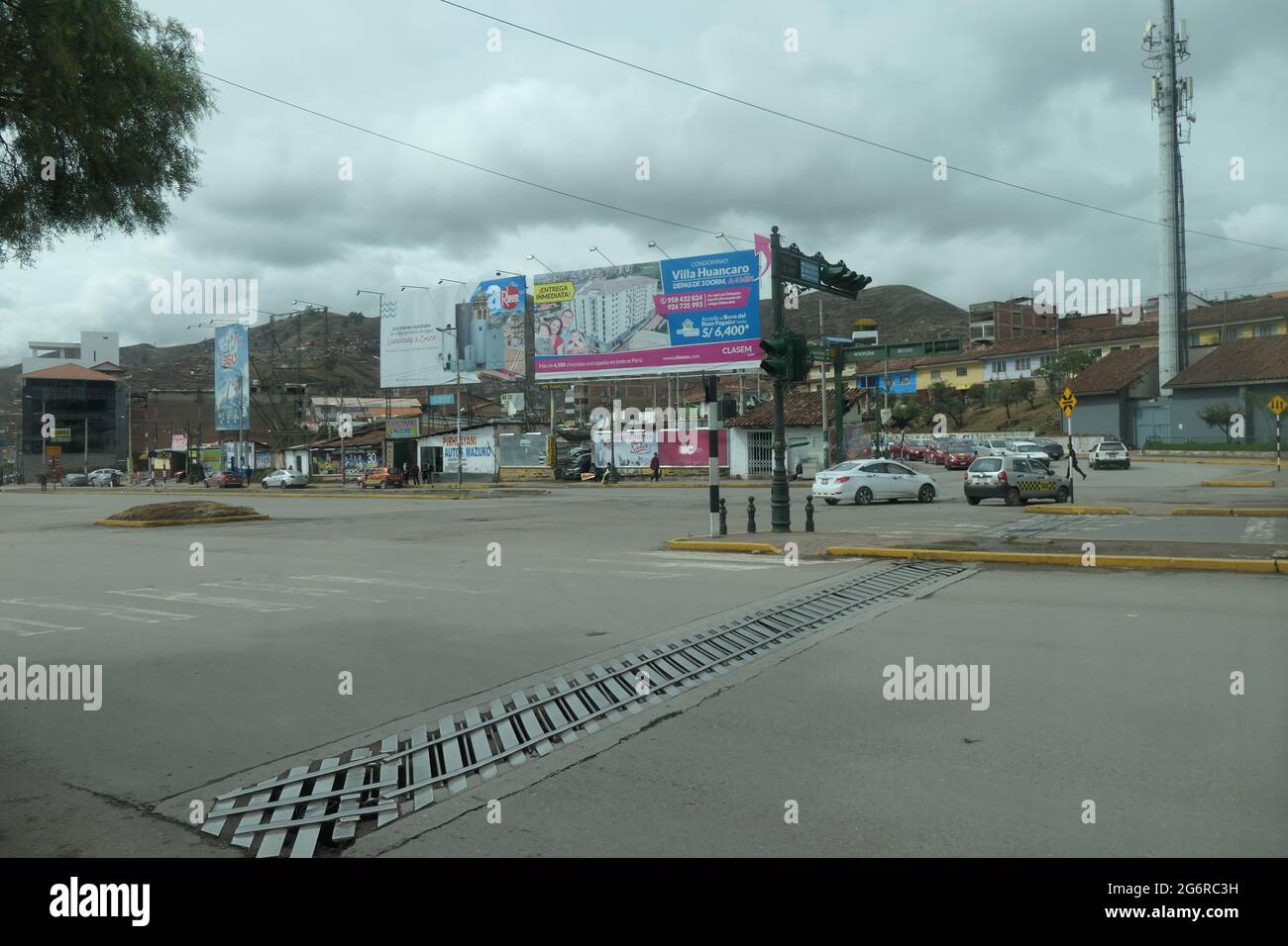 road crossing in a village in the Republic of Peru traffic lights ...