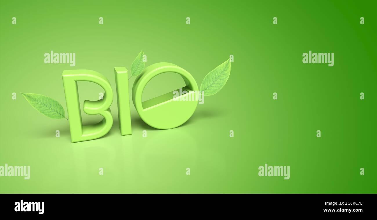 Bio title with shopping cart, on green background - 3D rendering Stock ...