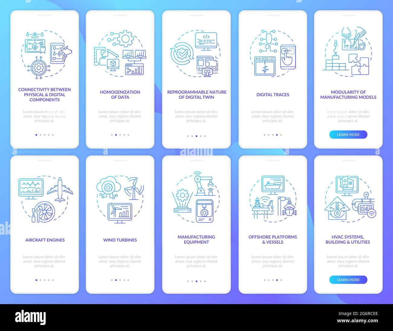 Digital Twin Onboarding Mobile App Page Screen Set Stock Vector Image