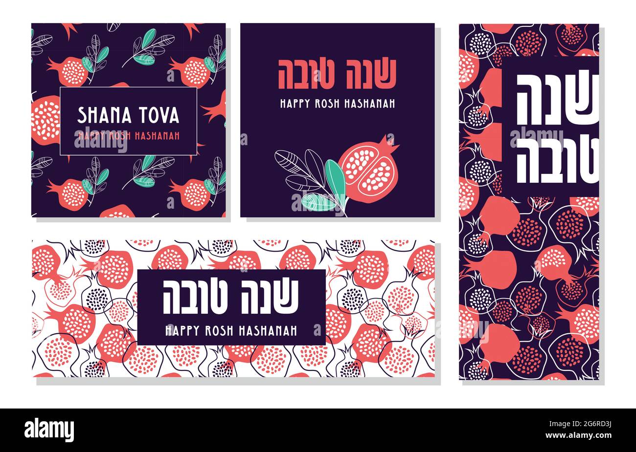 Jewish New Year, Rosh Hashanah Greeting card and banner set. greeting ...