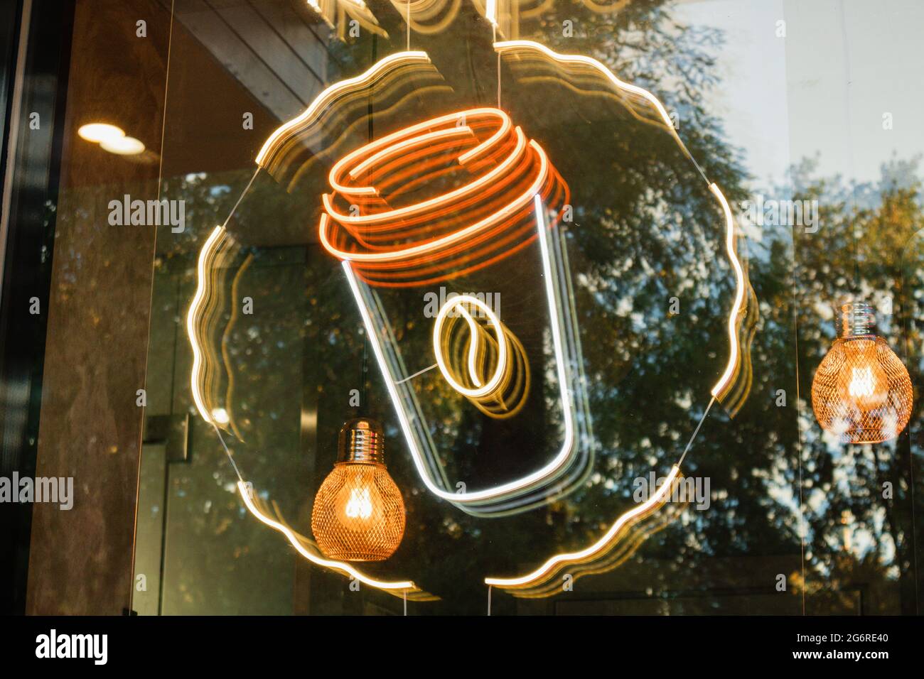 neon coffee glass sign cafe windows case Stock Photo - Alamy