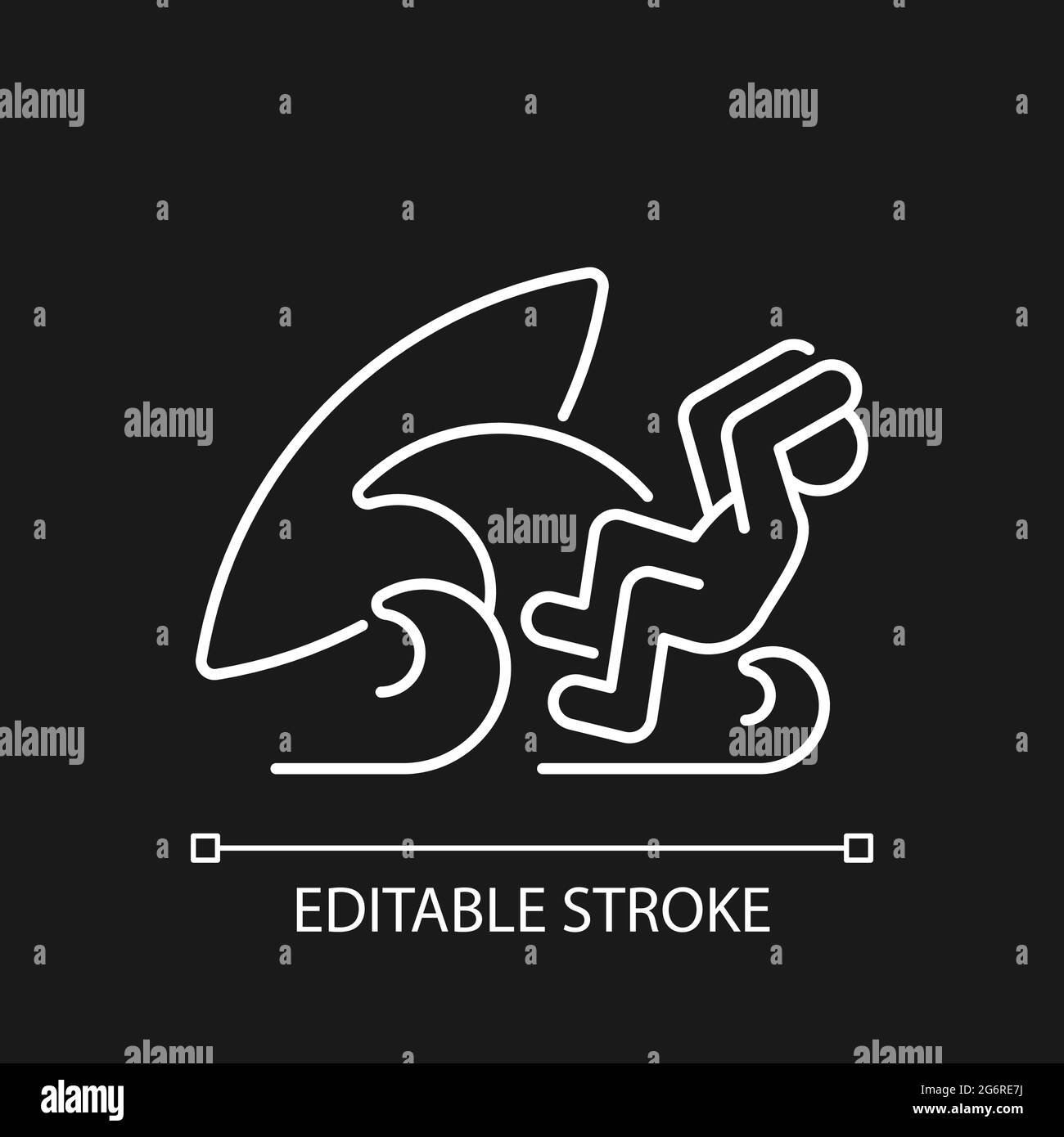 Protecting head while falling from surfboard white linear icon for dark ...