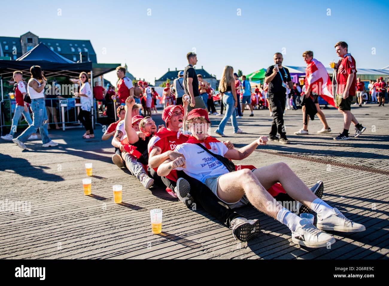 Copenhagen, Denmark. 07th July, 2021. Danish football fans dressed in ...