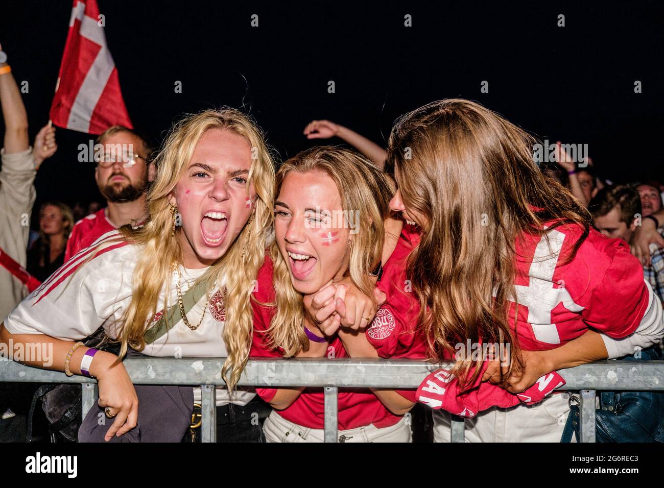Copenhagen, Denmark. 07th July, 2021. Danish football fans dressed in ...