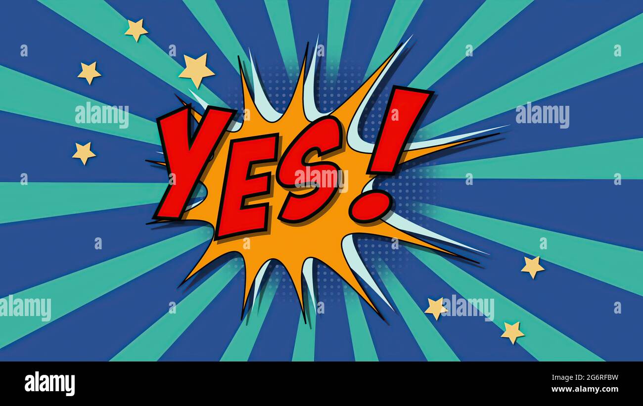 3d illustration - Word yes In Comics Style Stock Photo - Alamy