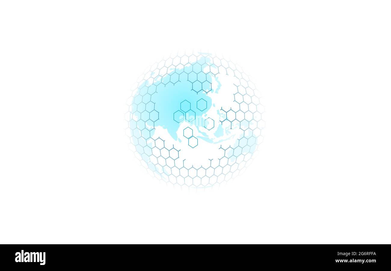 World map hexagon global network connection international. Asia China ...