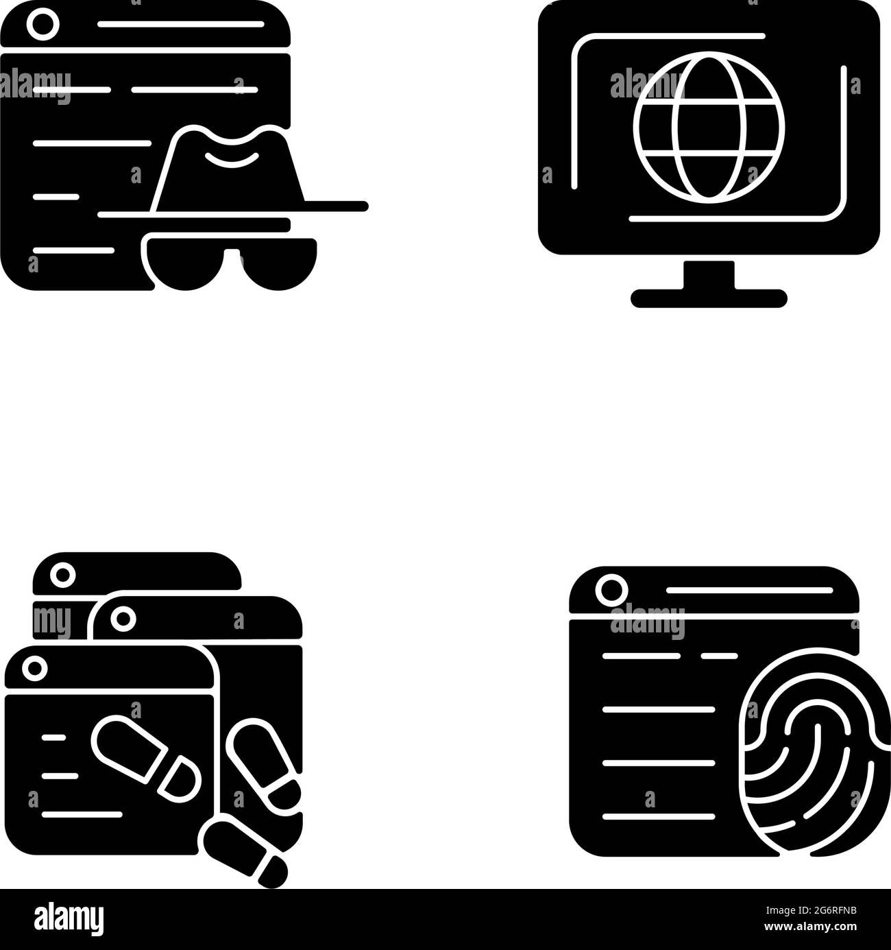 Online censorship black glyph icons set on white space Stock Vector ...