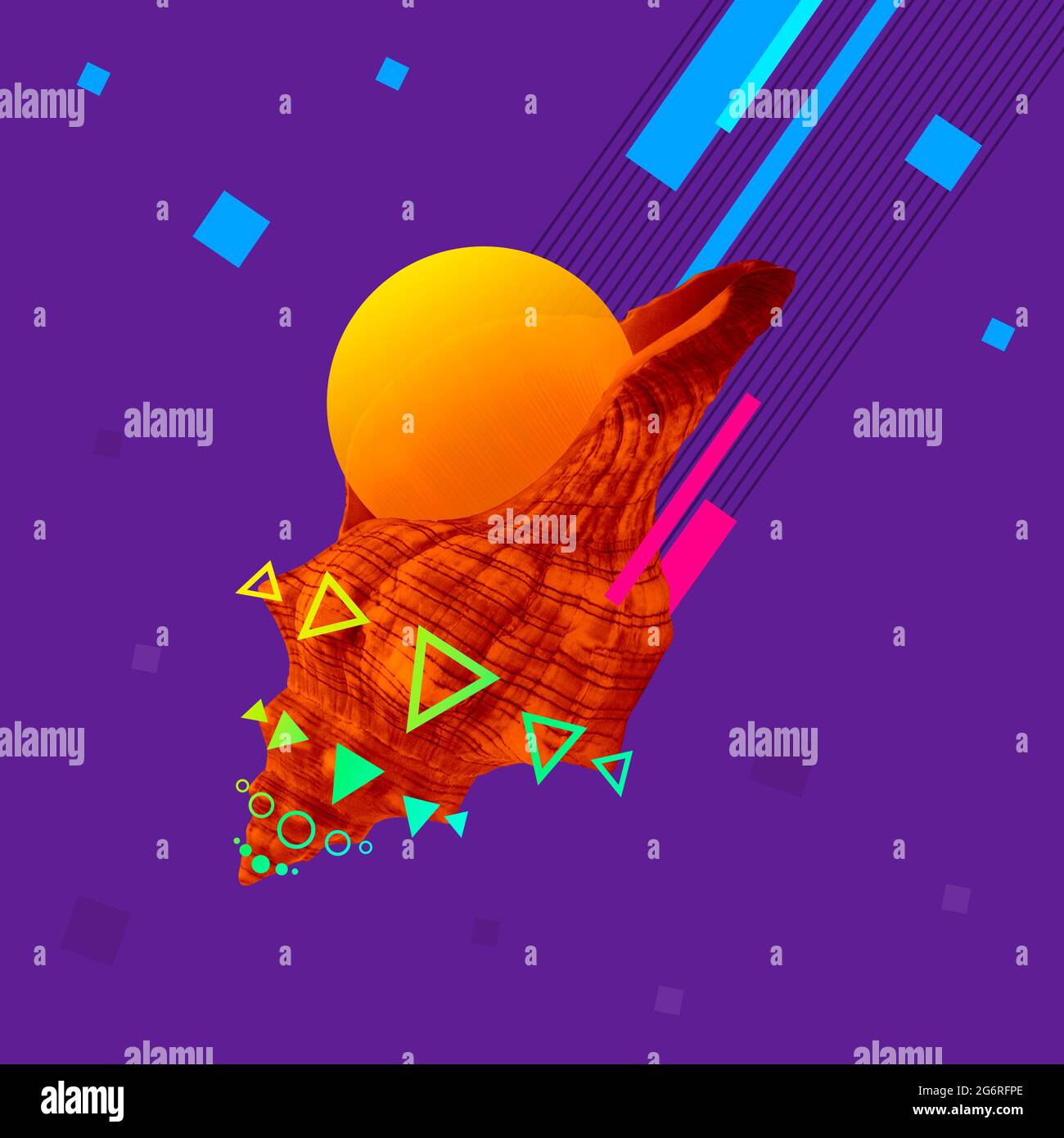 Contemporary art. Trendy colorful collage with image of large flying ...