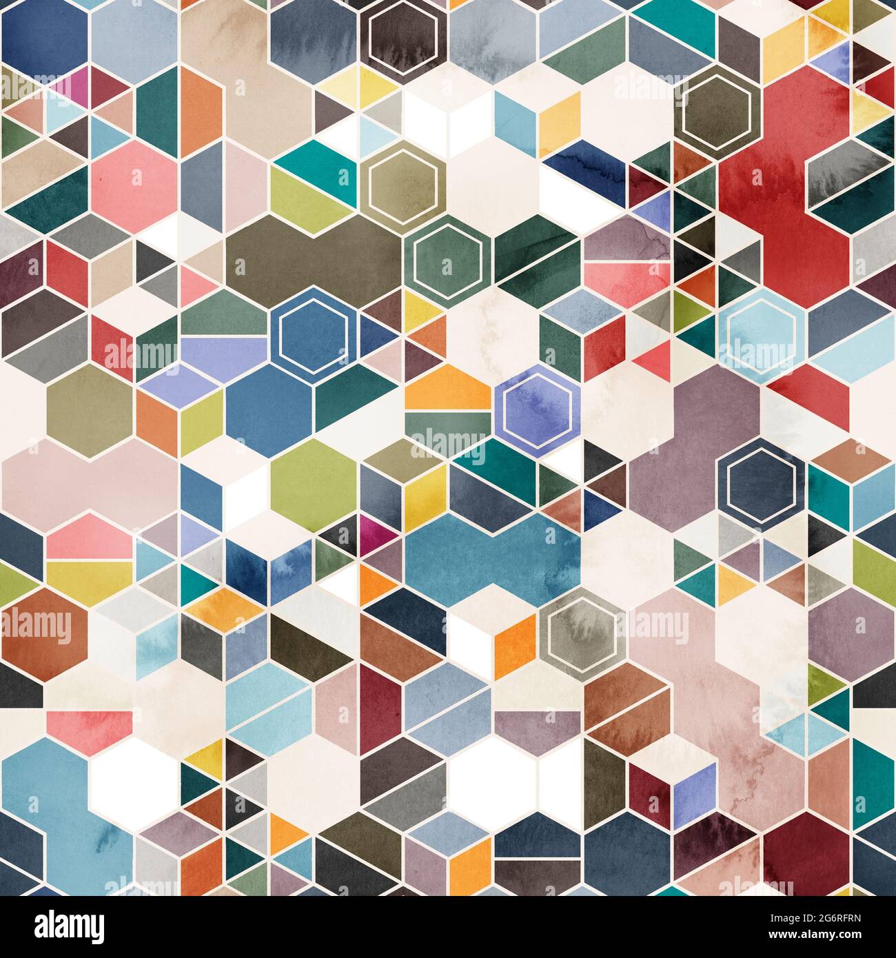 Seamless pattern of hexagons in random colors in watercolor Stock Photo ...