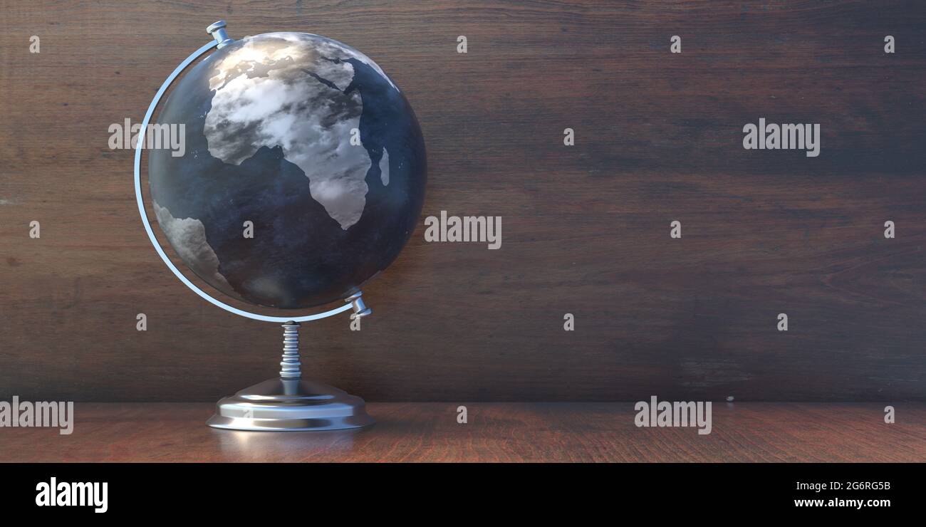 School Globe planet Earth on table, world map sphere model on metal ...
