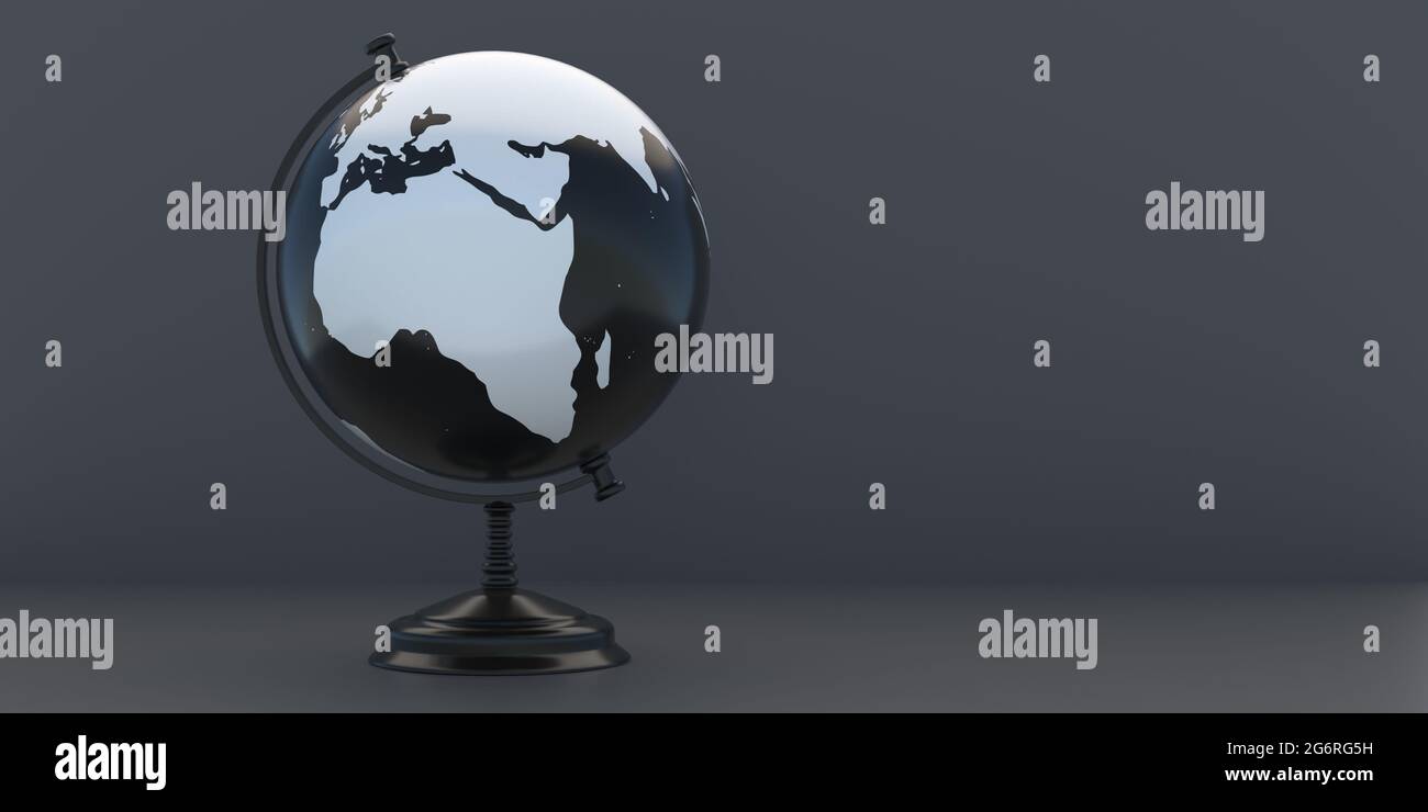 Globe planet Earth, Simple school world map sphere model on black metal ...