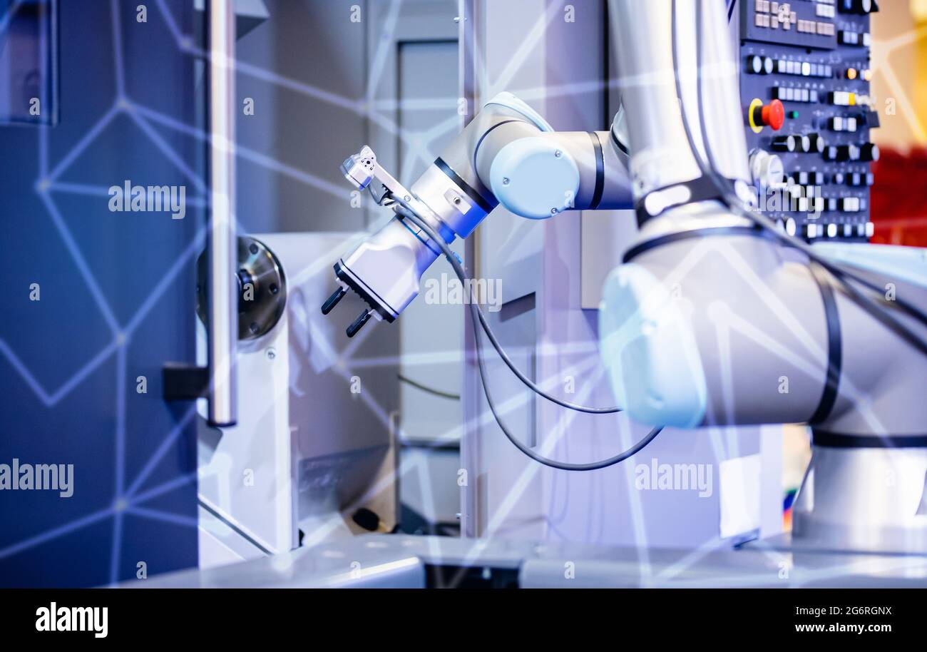 Automatic machine robot arm tool in manufacture factory. Concept smart ...
