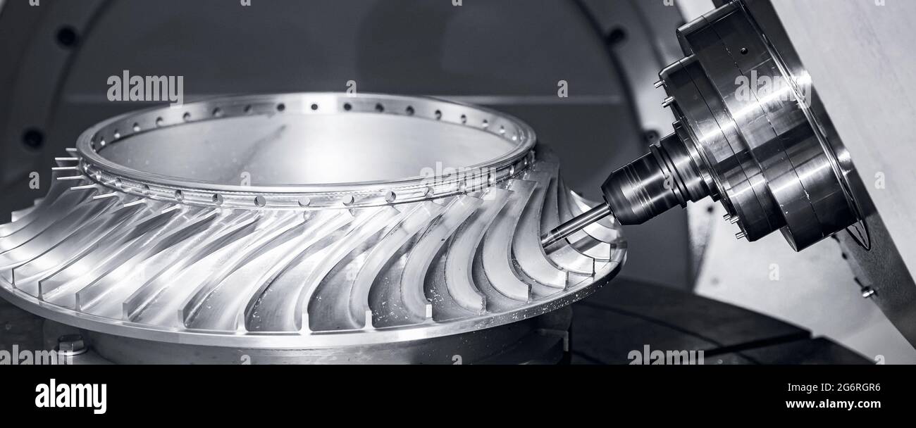 Process of manufacturing turbine blades for pump or aircraft on CNC high-precision metalworking ...