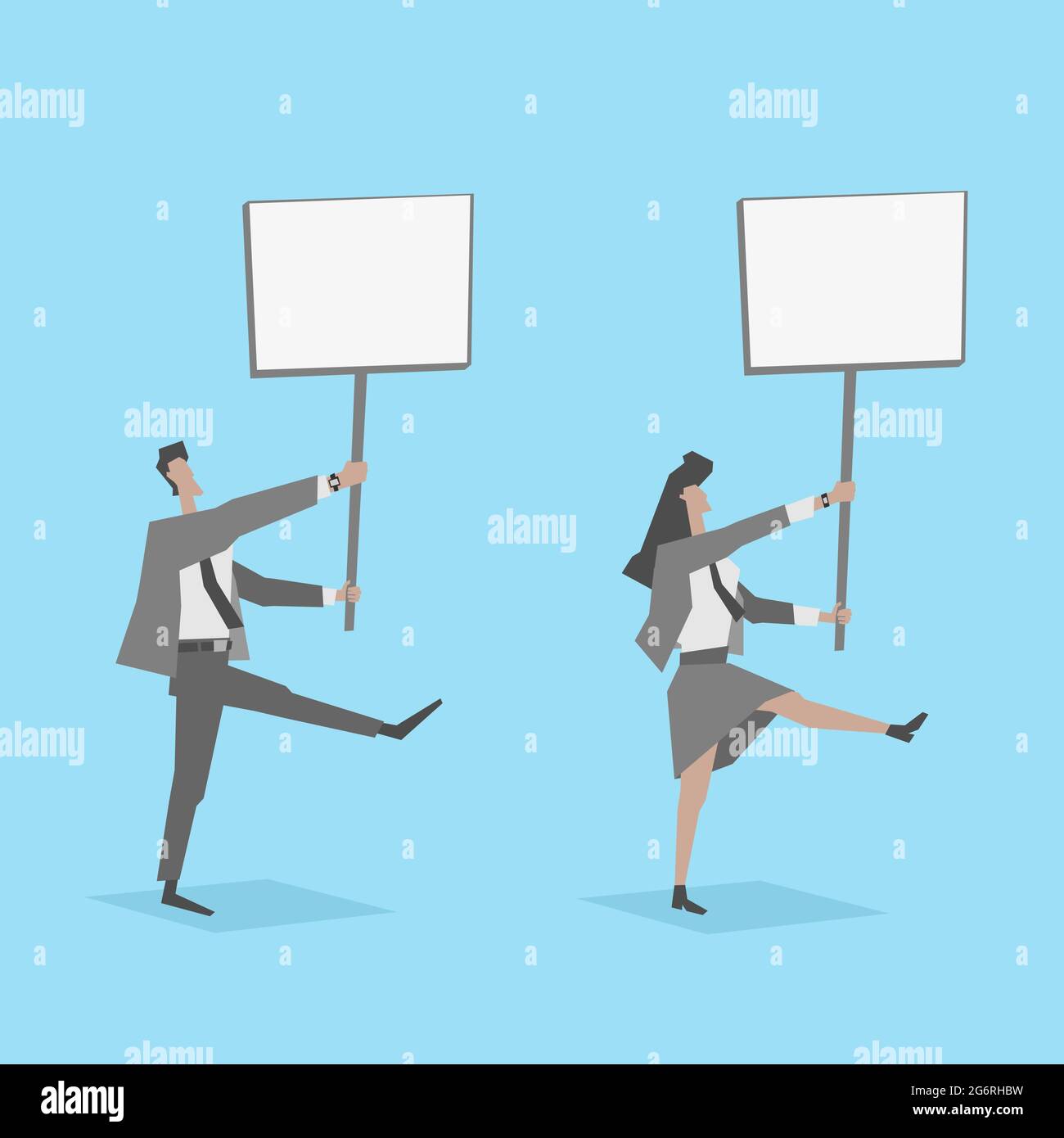 Vector illustration people marching with banners Stock Photo - Alamy
