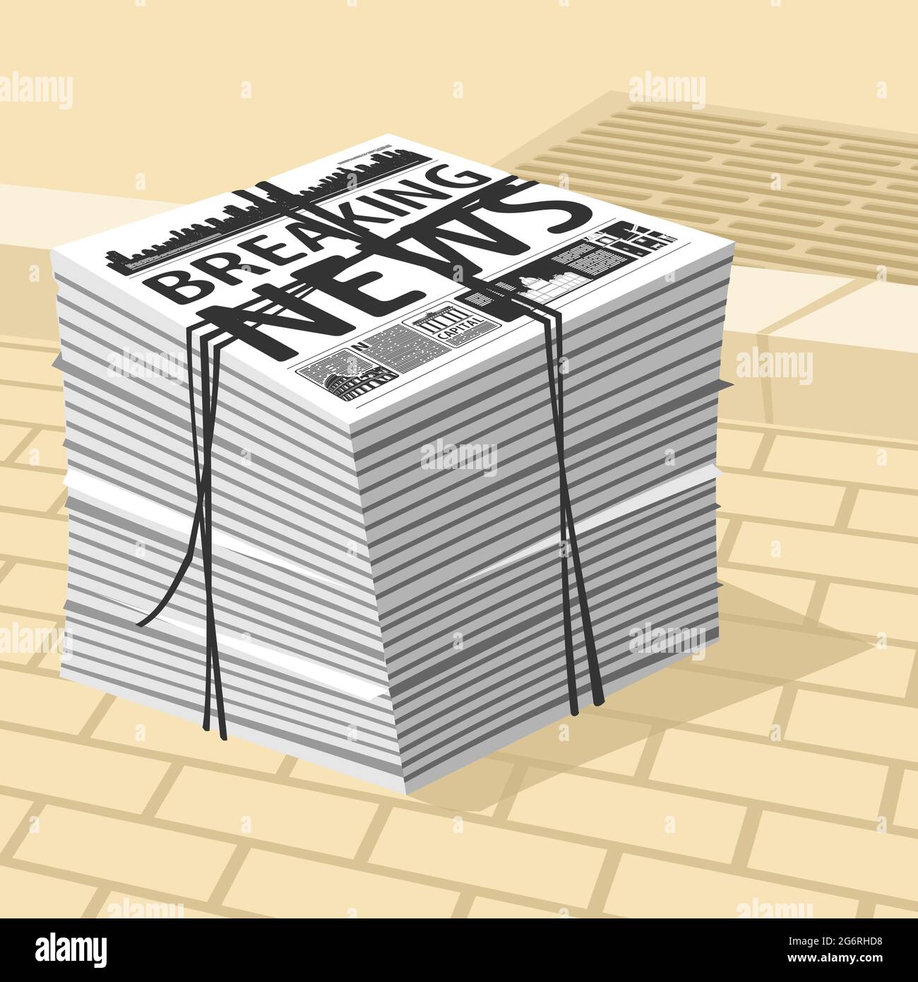 Vector Illustration Stack Newspapers Breaking News Stock Photo - Alamy