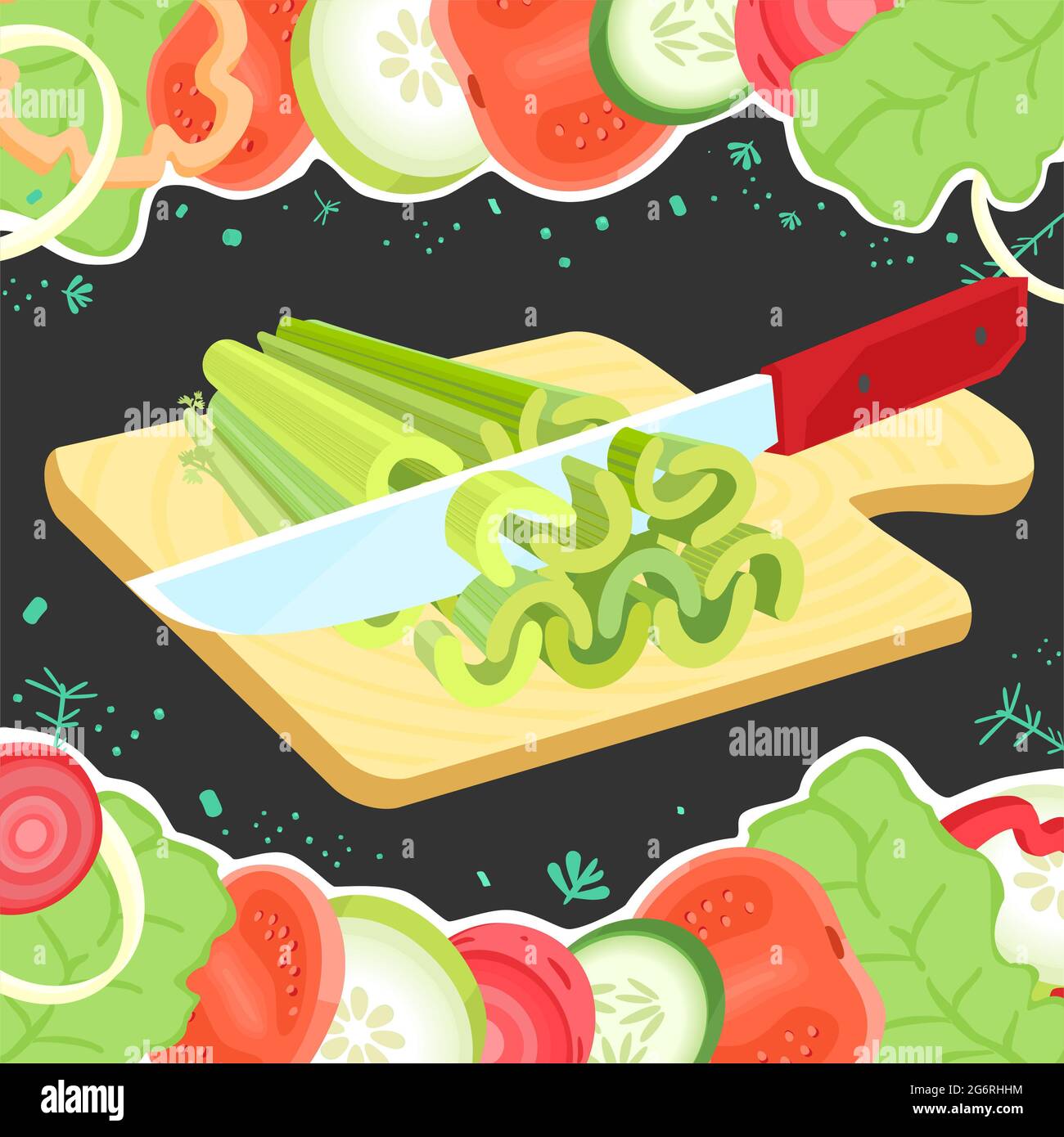 Vector Illustration Knife Cuts Celery Stock Photo - Alamy