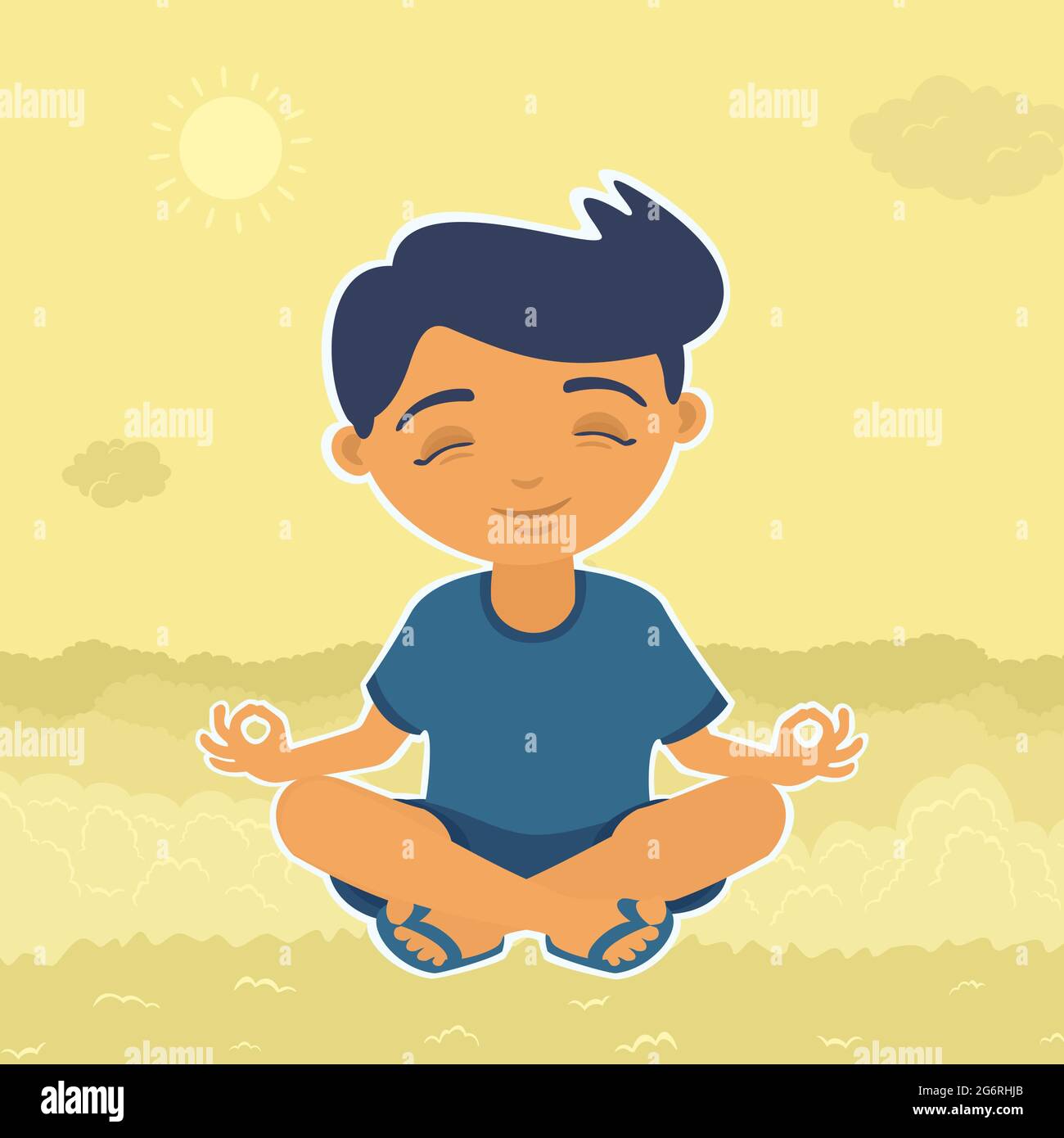 Vector Illustration Boy Sitting Meditating Stock Photo - Alamy