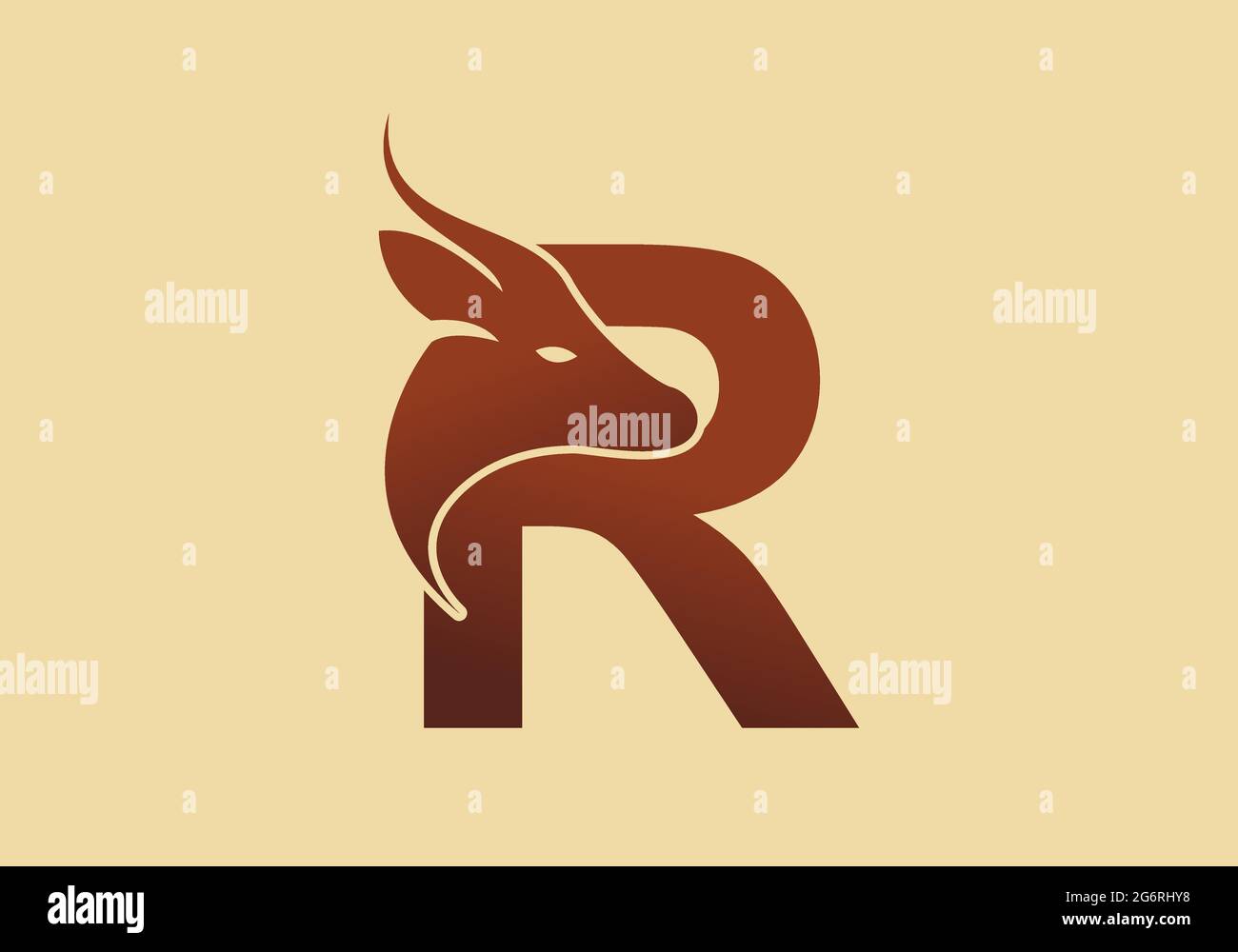 Brown color of R initial letter with deer head design Stock Vector ...
