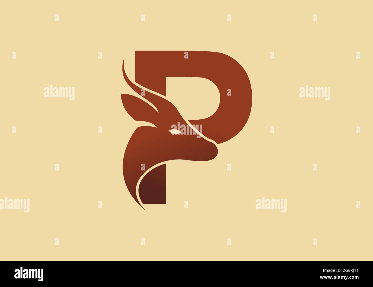 Brown color of P initial letter with deer head design Stock Vector ...