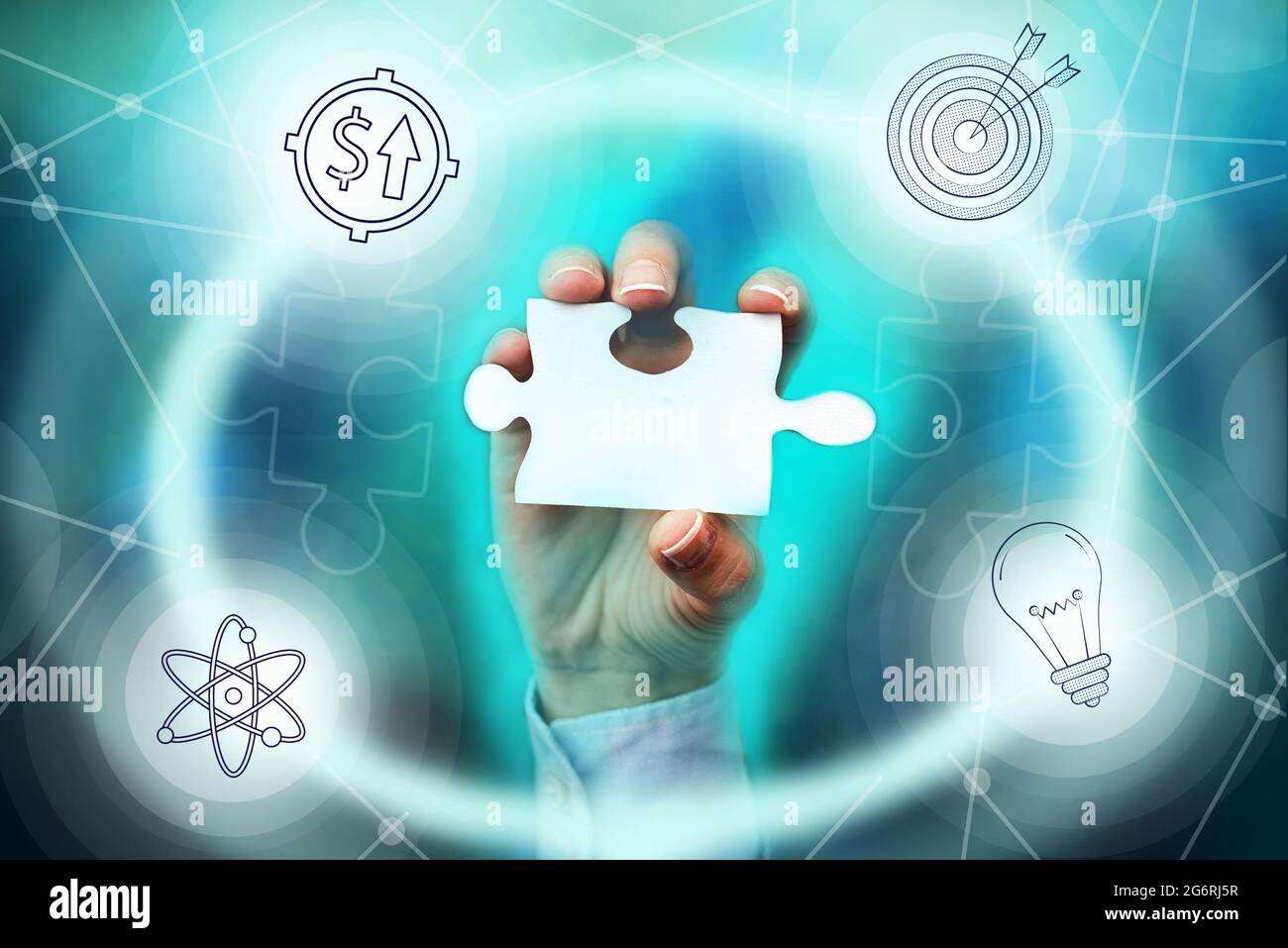 Hand Holding Jigsaw Puzzle Piece Unlocking New Futuristic Technologies ...