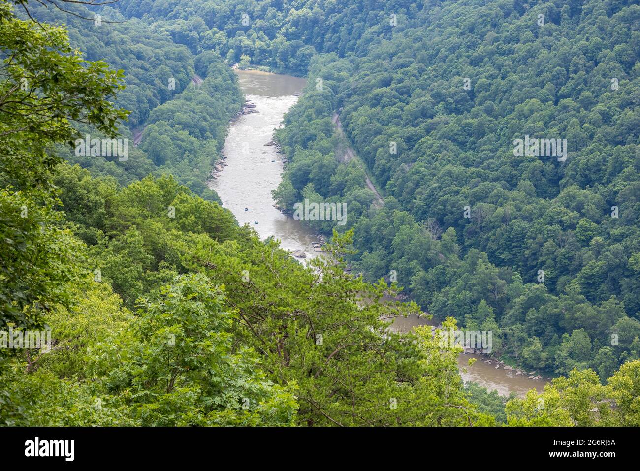 New River flowing through the New River Gorge National Park with With ...