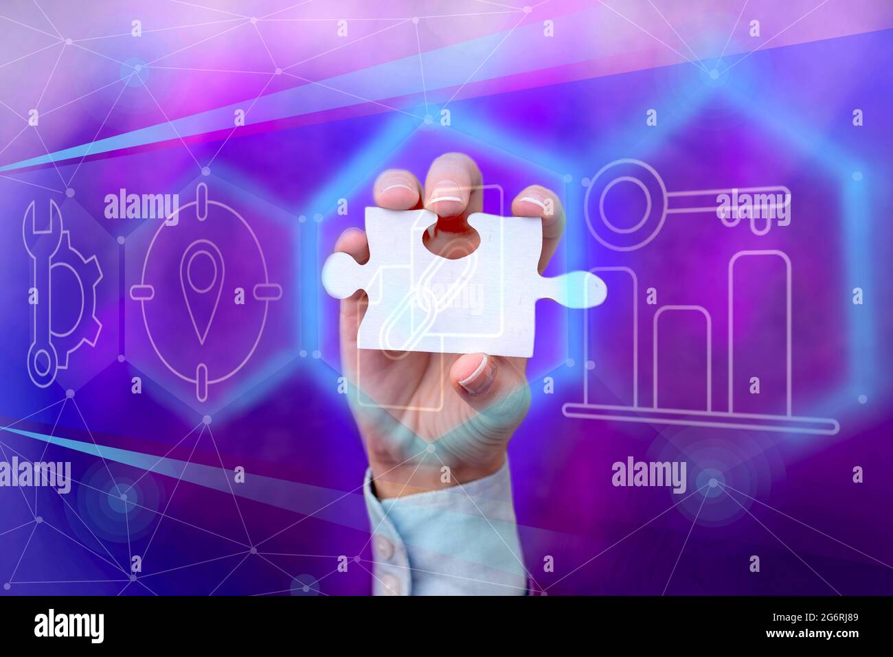 Hand Holding Jigsaw Puzzle Piece Unlocking New Futuristic Technologies ...