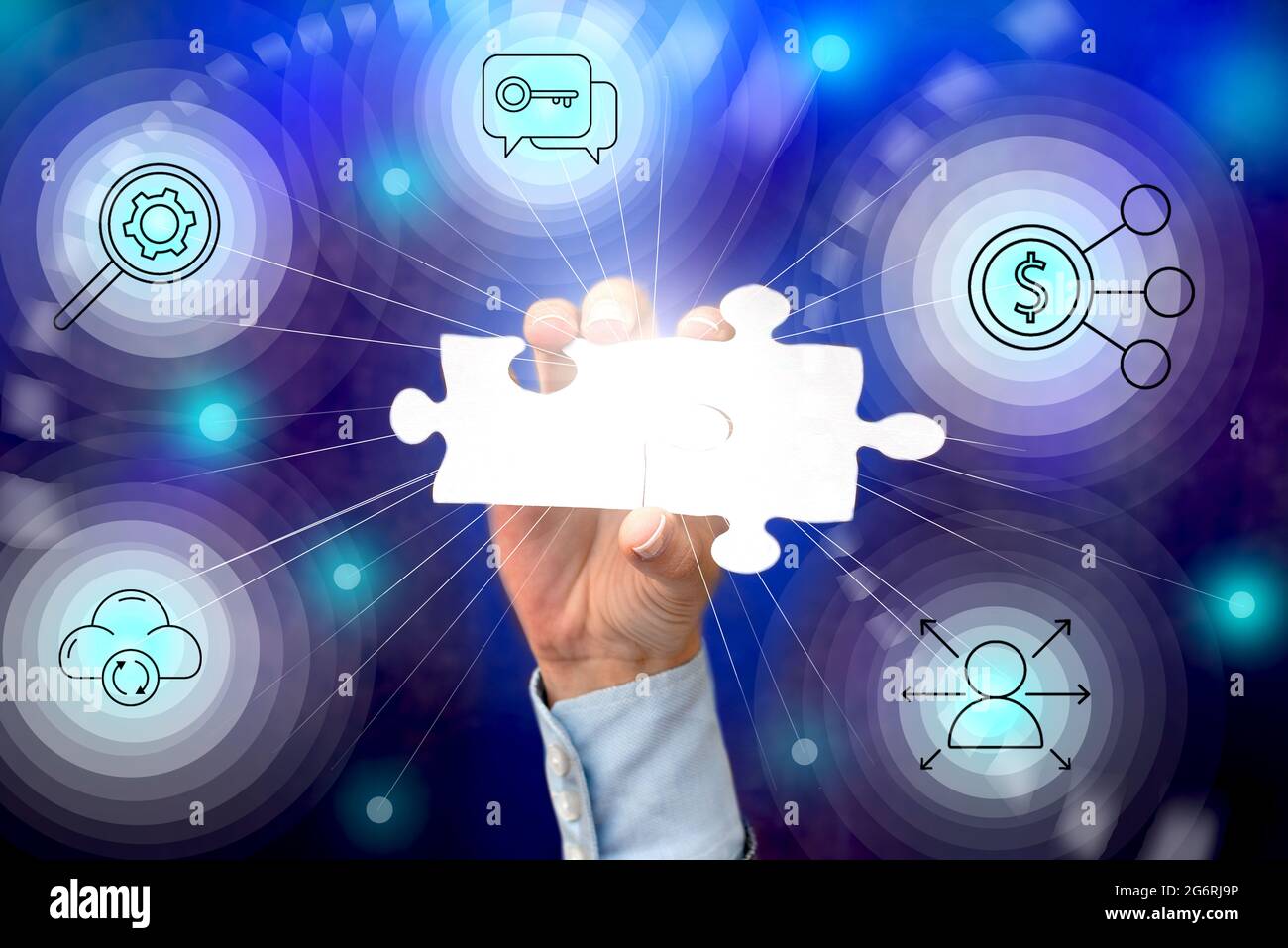 Hand Holding Jigsaw Puzzle Piece Unlocking New Futuristic Technologies ...