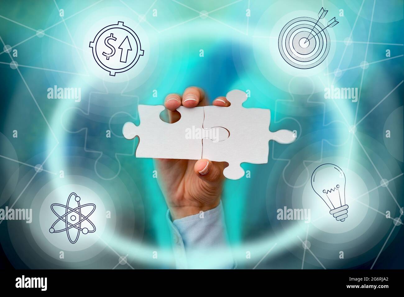 Hand Holding Jigsaw Puzzle Piece Unlocking New Futuristic Technologies ...