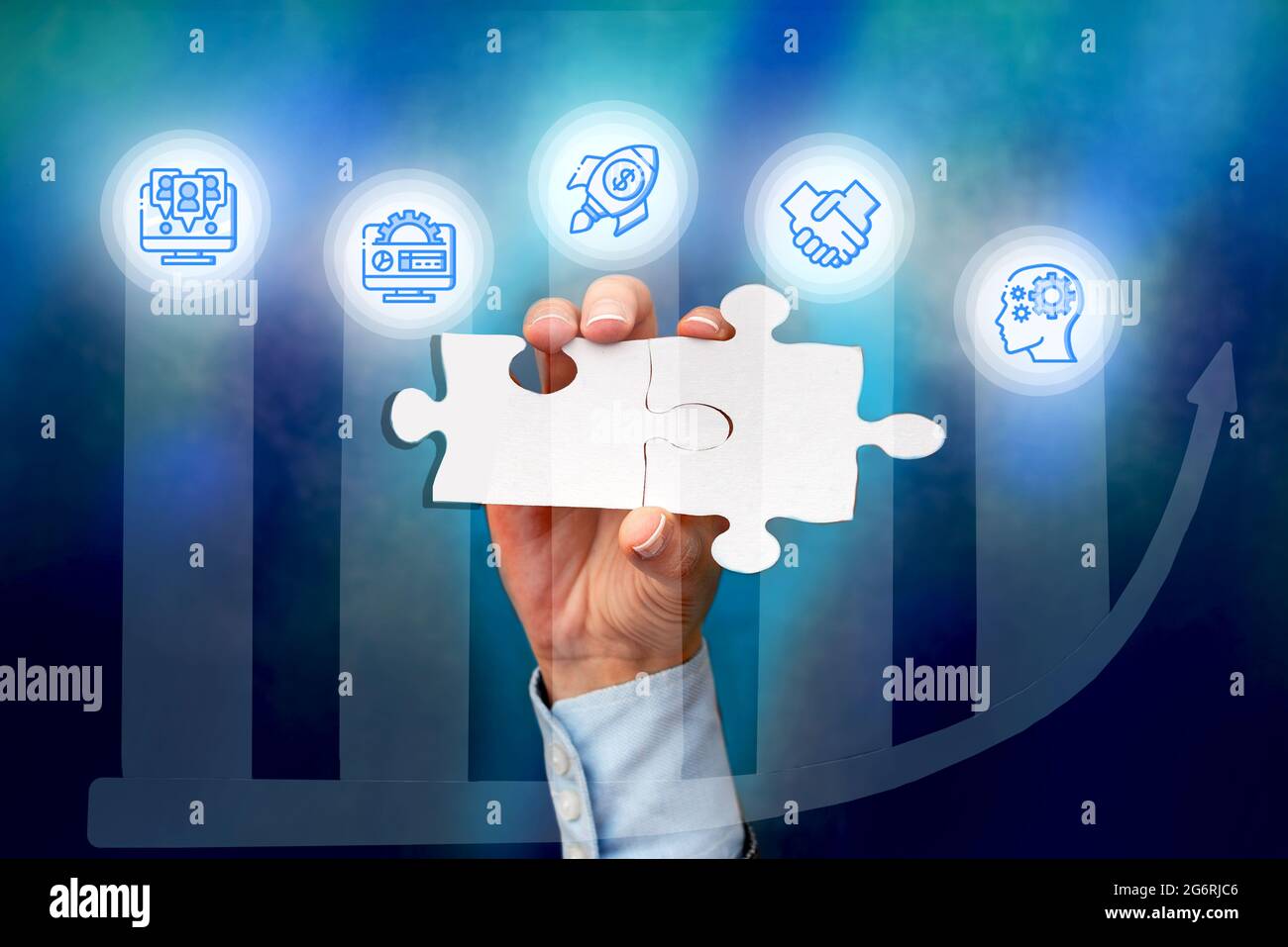 Hand Holding Jigsaw Puzzle Piece Unlocking New Futuristic Technologies ...