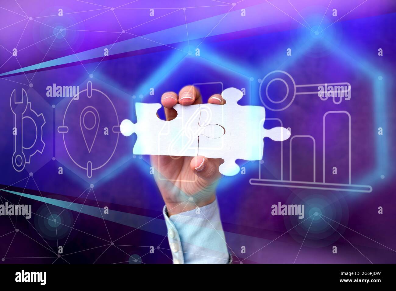 Hand Holding Jigsaw Puzzle Piece Unlocking New Futuristic Technologies ...