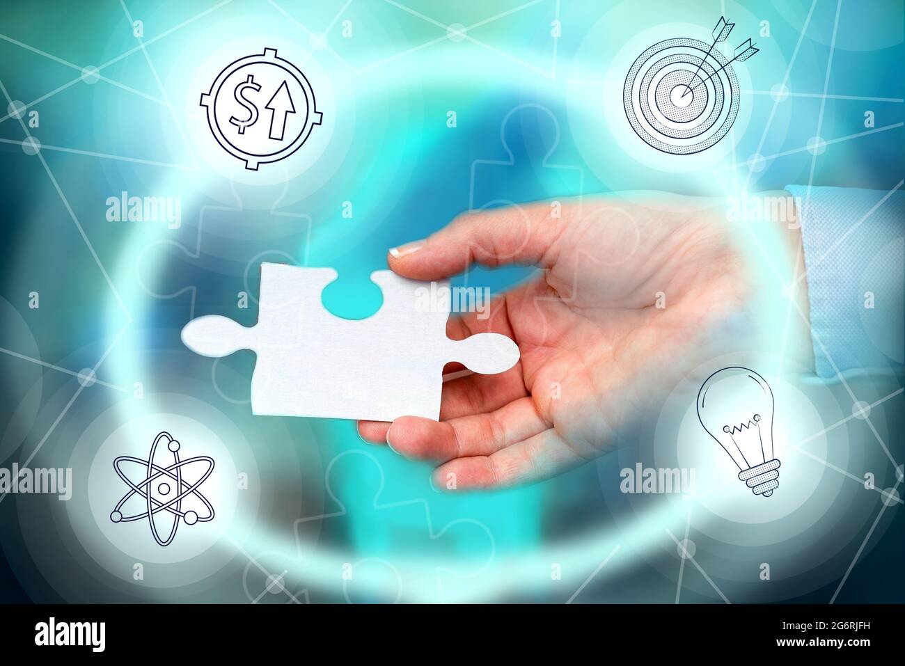 Hand Holding Jigsaw Puzzle Piece Unlocking New Futuristic Technologies ...