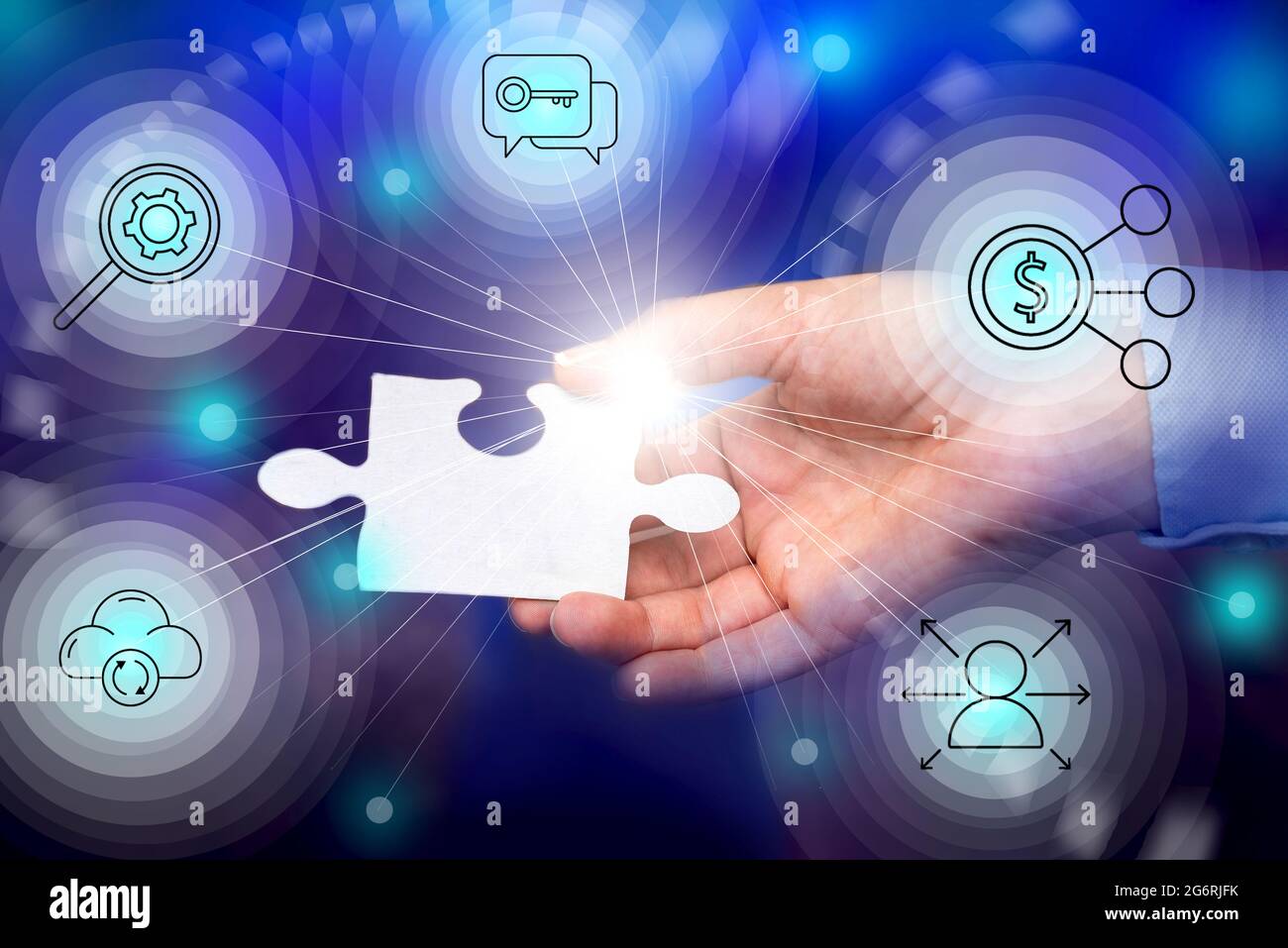 Hand Holding Jigsaw Puzzle Piece Unlocking New Futuristic Technologies ...