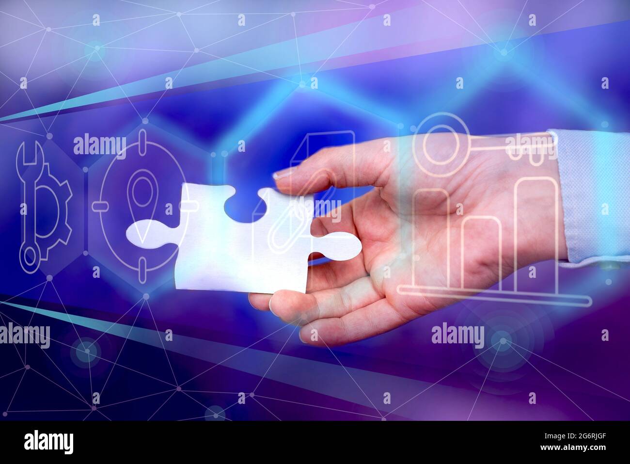 Hand Holding Jigsaw Puzzle Piece Unlocking New Futuristic Technologies ...