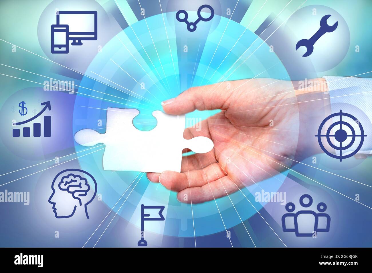 Hand Holding Jigsaw Puzzle Piece Unlocking New Futuristic Technologies ...