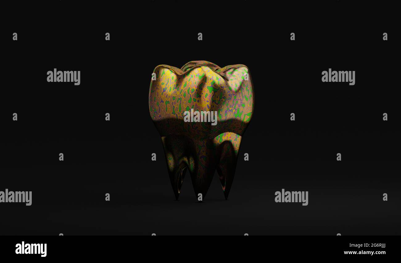 unusual color molar tooth on black background, dirty tooth concept ...