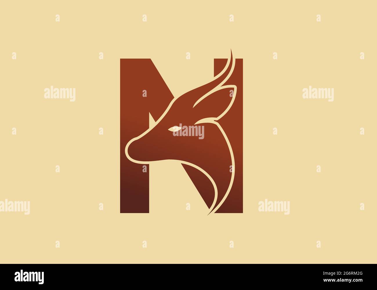 Brown color of N initial letter with deer head design Stock Vector ...