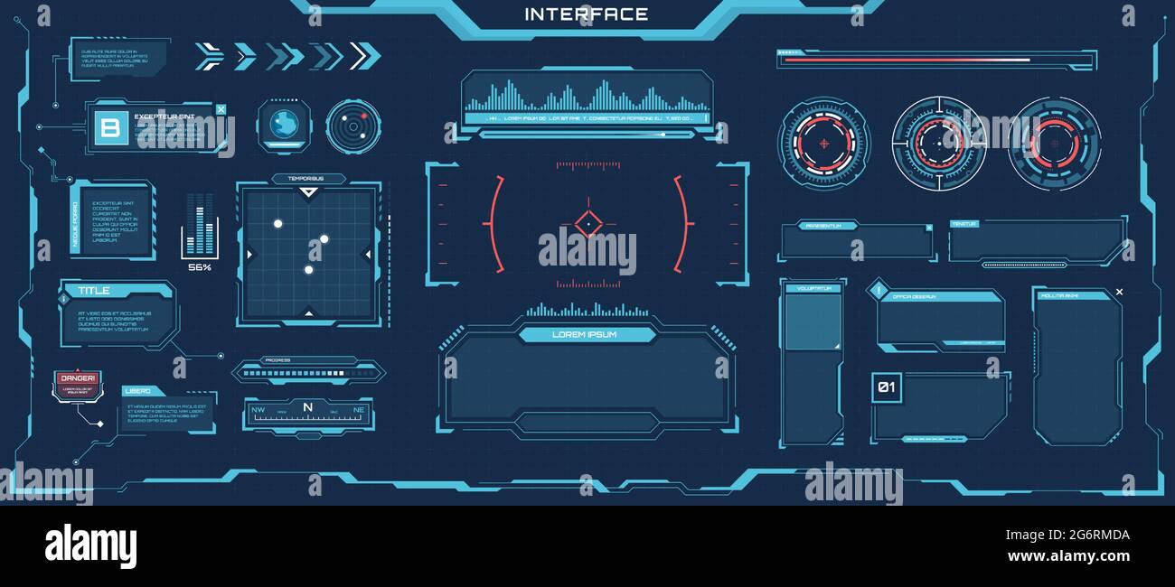 Futuristic hud elements. Cyberpunk space digital panels, frames ...