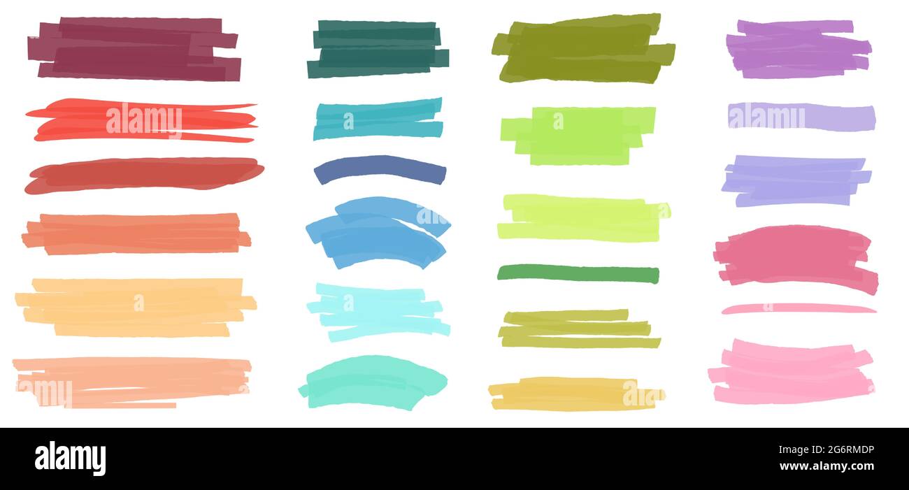 Marker lines. Color ink pen brush strokes, underlines. Colorful ...