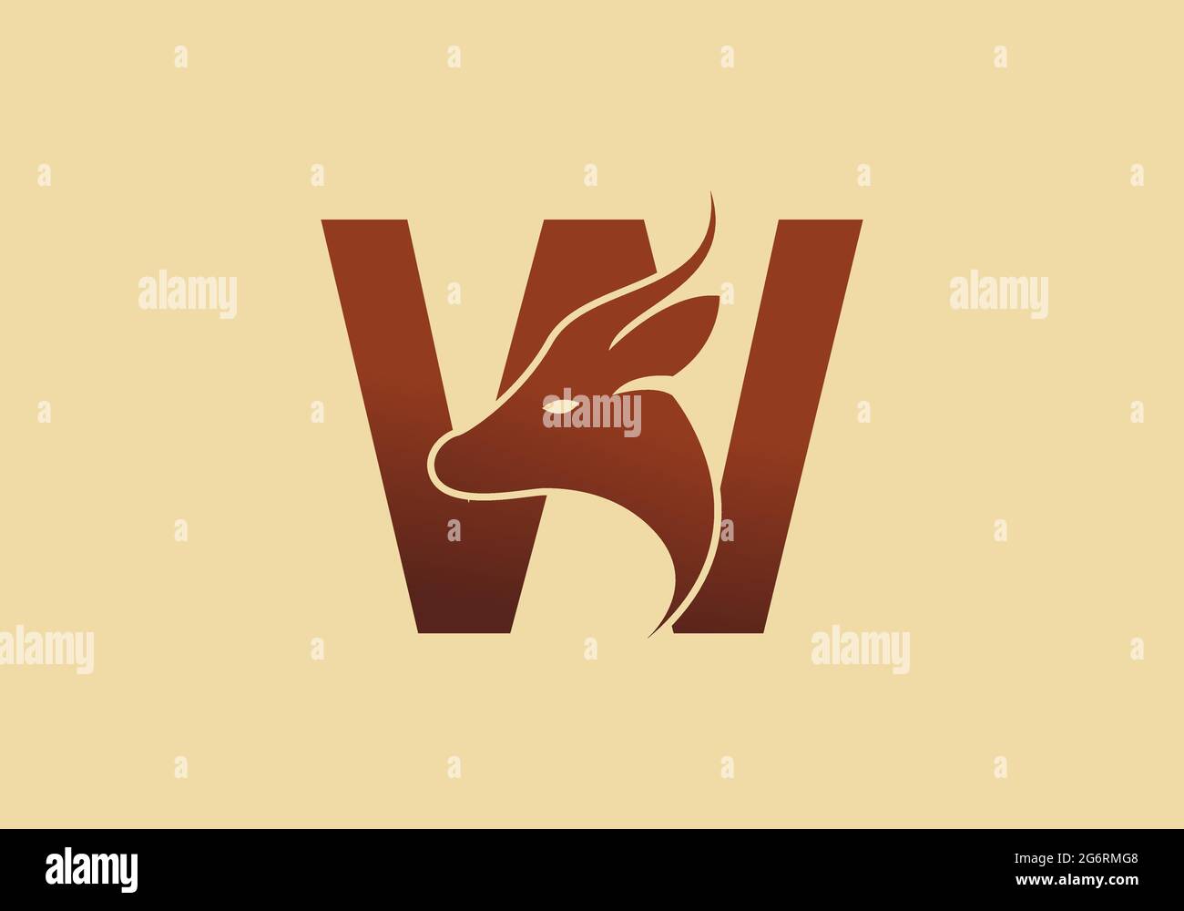 Brown color of W initial letter with deer head design Stock Vector ...