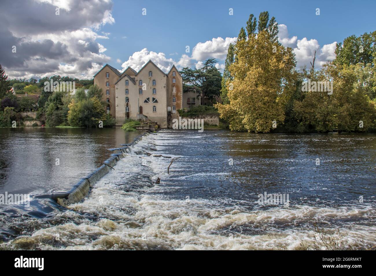 beautiful weir across the River Vienne at Lussac France Stock Photo - Alamy