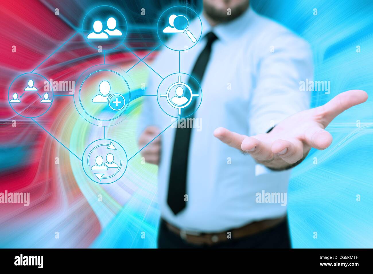 Man In Uniform Side Standing Stretching Hand Holding New Futuristic ...