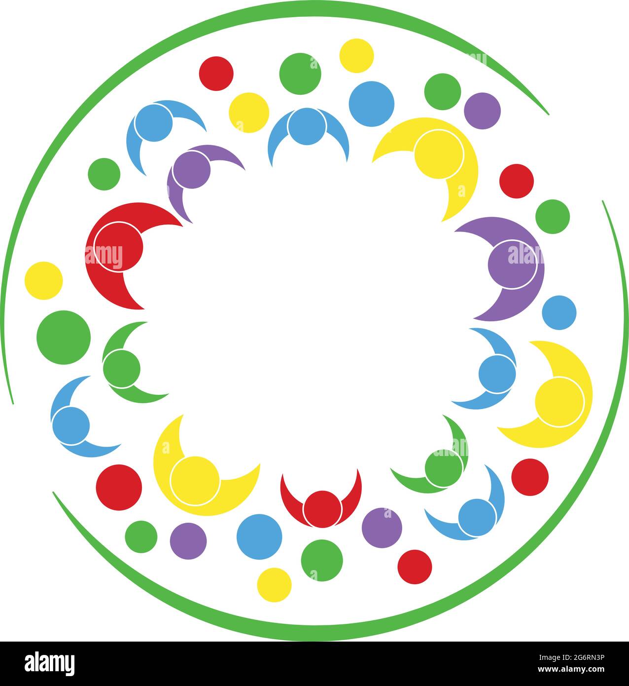 people in circle , kids and adults are together, colorful social life ...