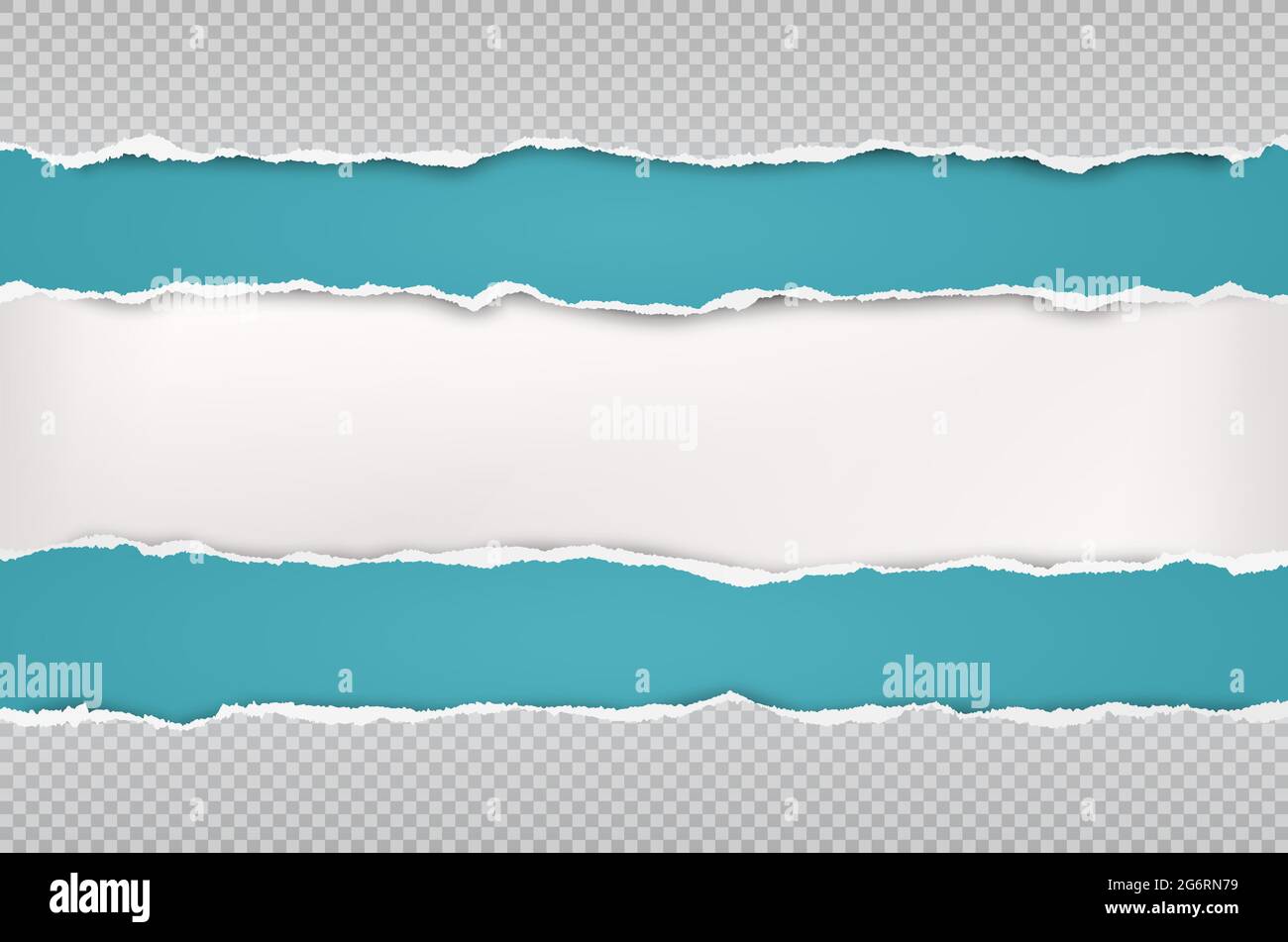 Torn, ripped turquoise and squared paper strips with soft shadow are on ...