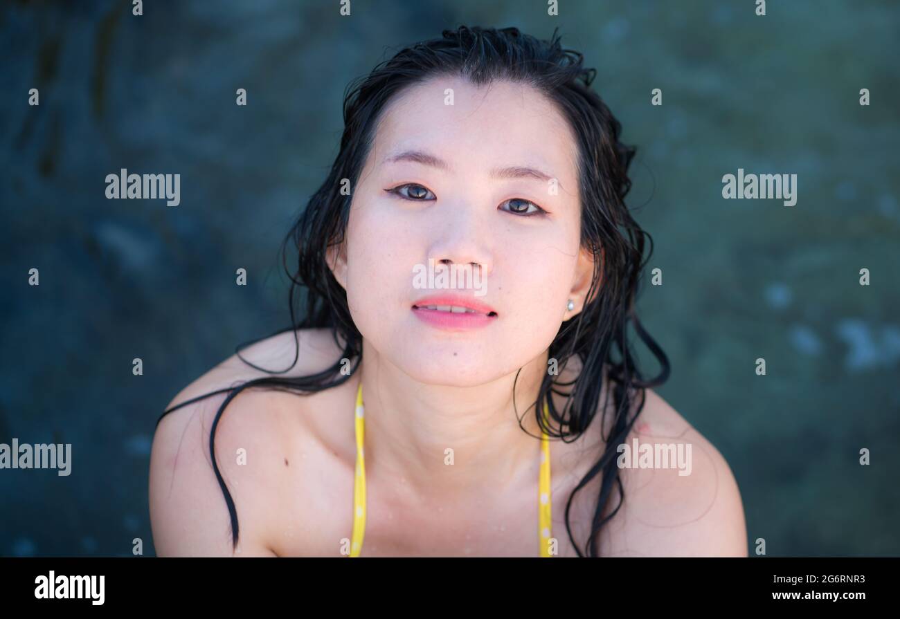 Summer Lifestyle Portrait Of Young Attractive And Happy Asian Woman