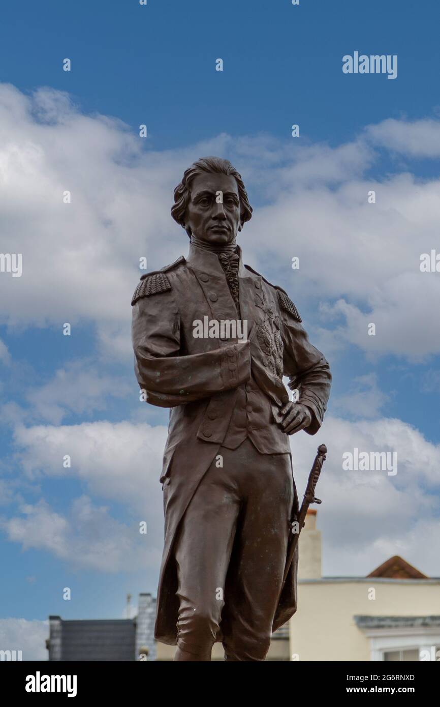 A close up of the statue of Admiral Horatio Nelson at Old Portsmouth ...