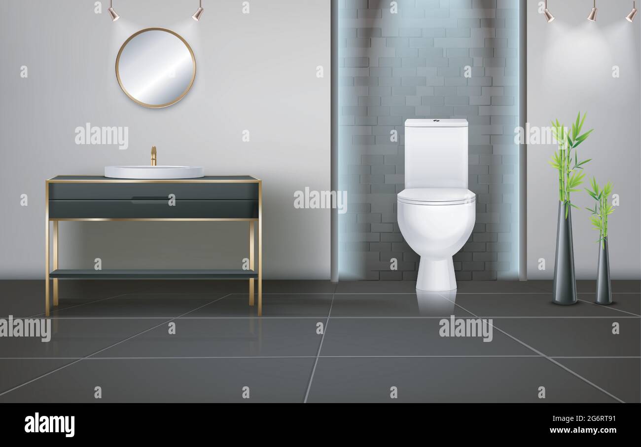 Luxury bathroom interior in modern design realistic composition for ...