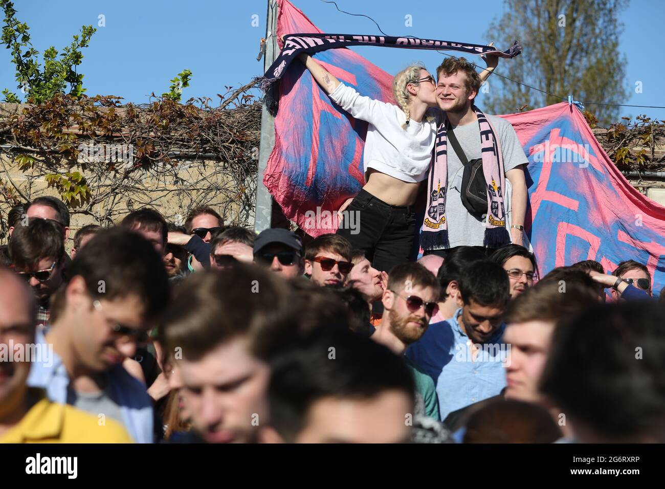 Dulwich Hamlet FC supporters on the terraces at a game at their ...