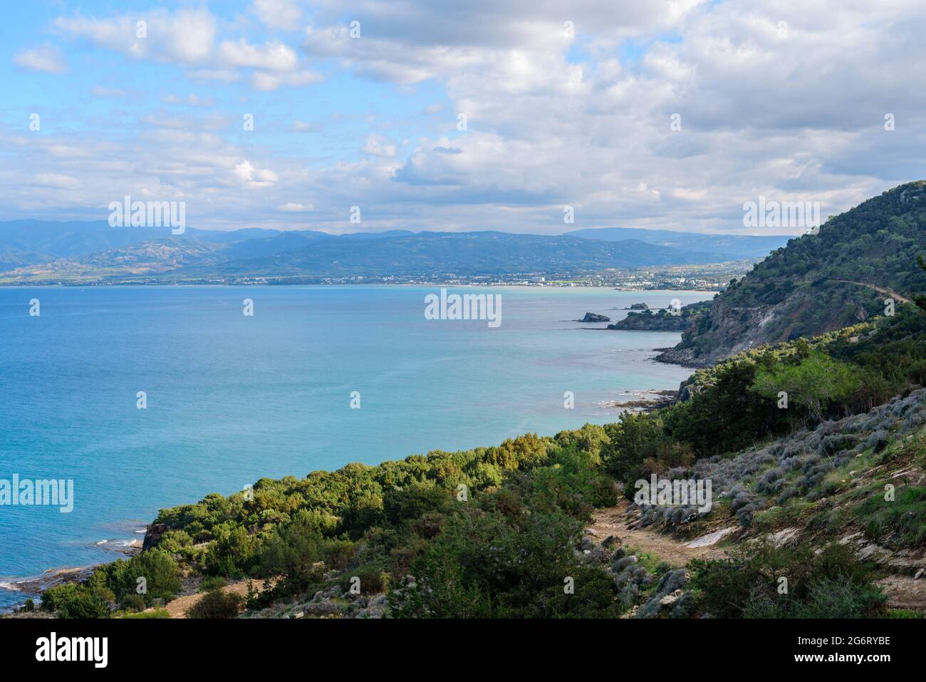 View to Cyprus from Aphrodite Trail on mountain in Akamas nature ...